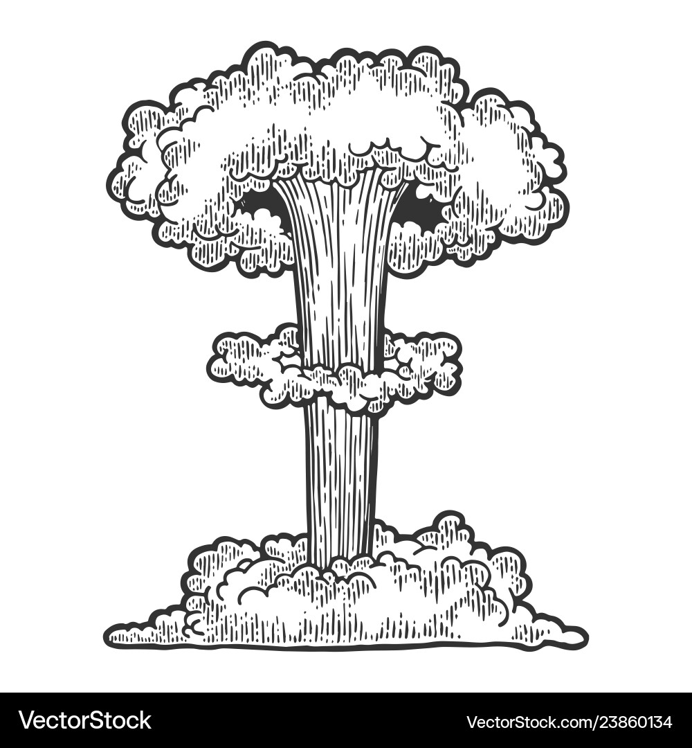 Nuclear bomb explosion engraving Royalty Free Vector Image