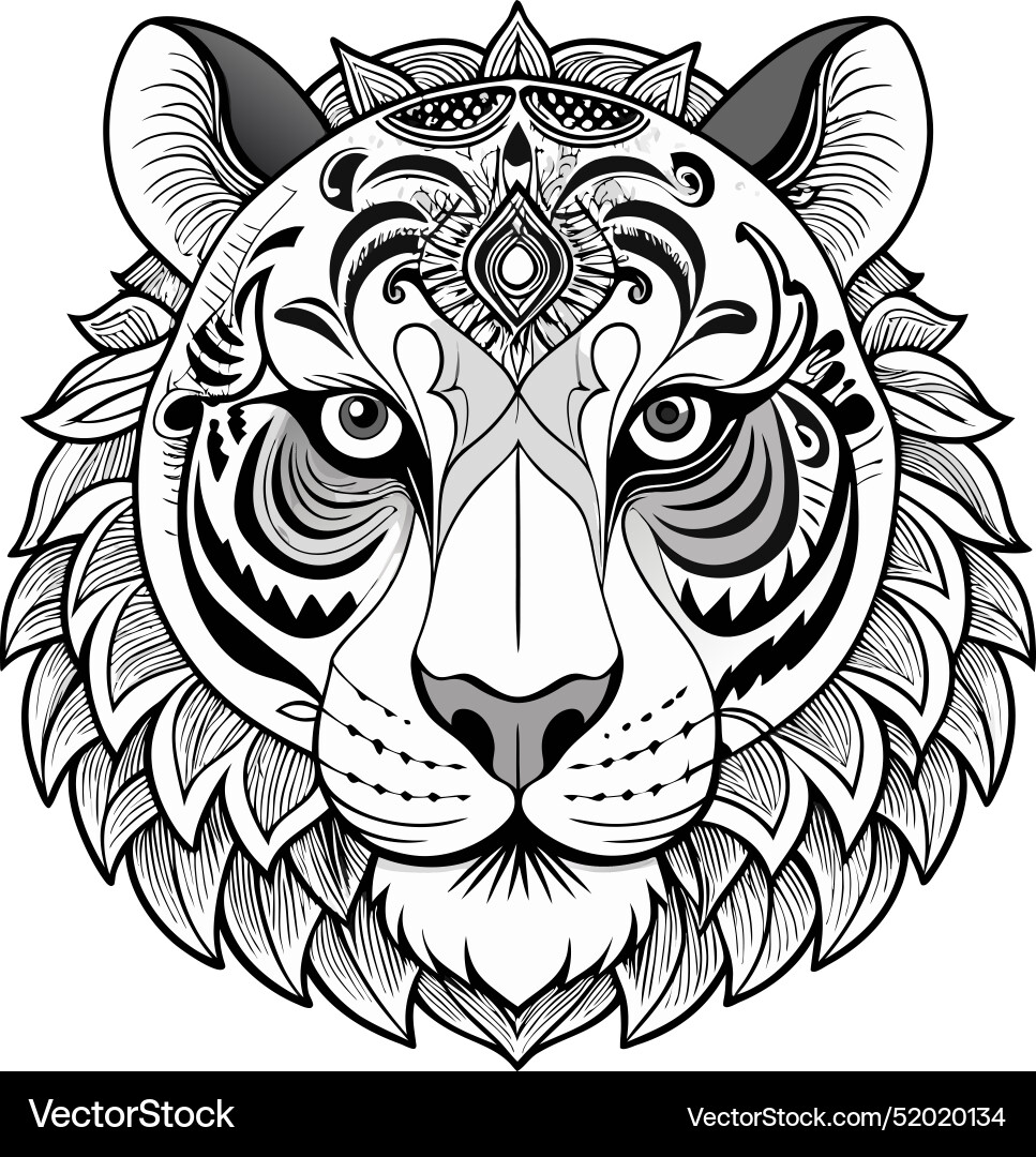 Tiger head mandala entangle coloring page Vector Image