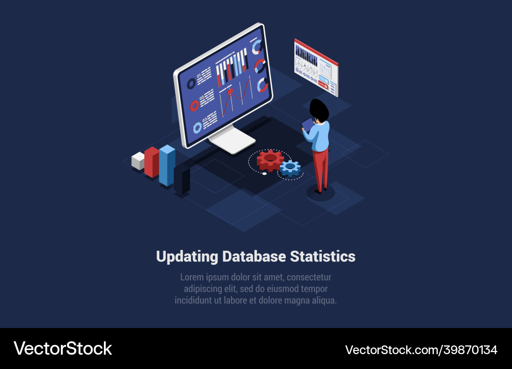 Updating database statistics concept Royalty Free Vector