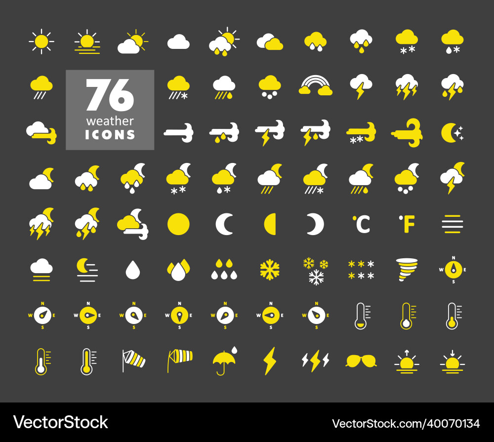 Weather forecast icon set on dark background Vector Image