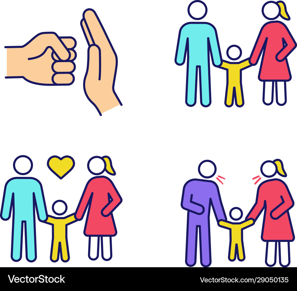 Child custody color icons set Royalty Free Vector Image