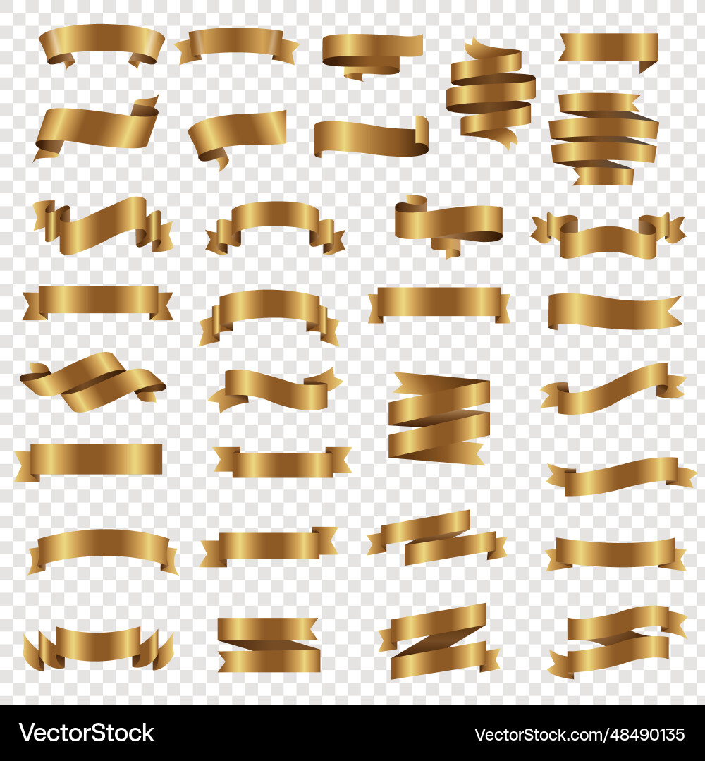 Golden ribbon set isolated transparent background Vector Image