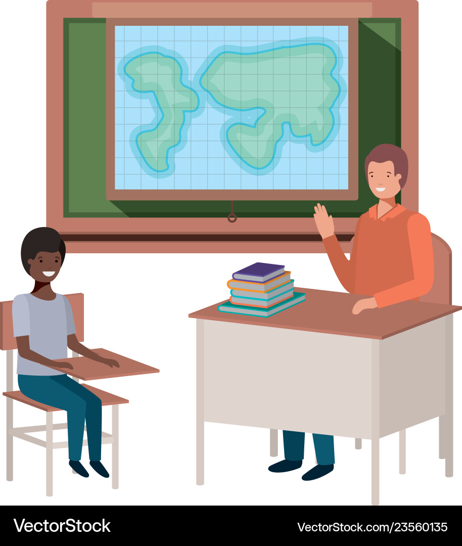Teacher in the geography class with students Vector Image