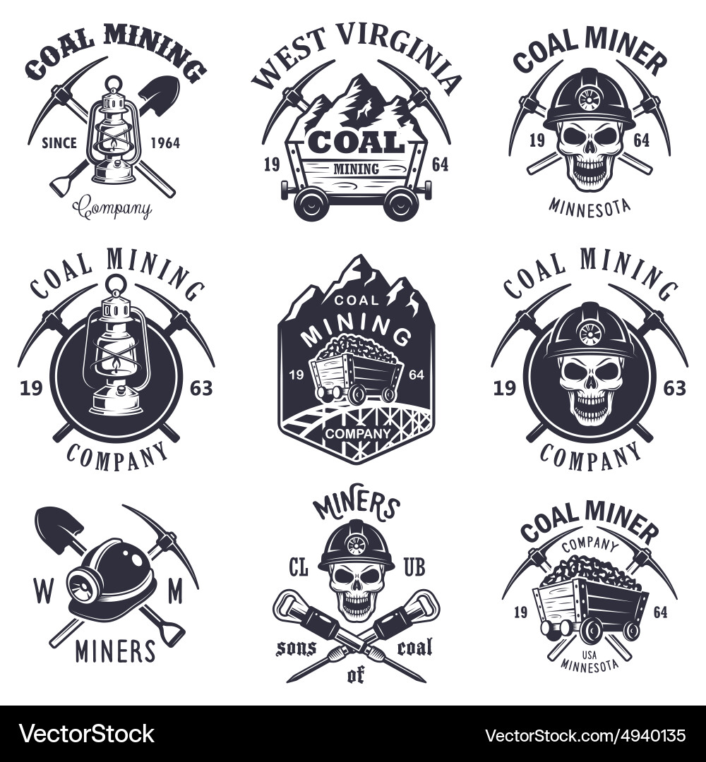 Vintage Coal Mining Emblems & Logos Royalty Free Vector
