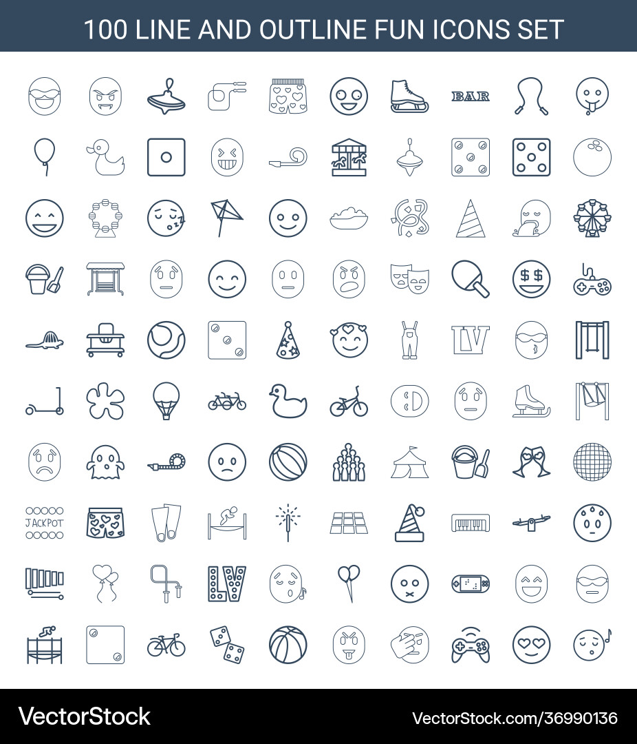 100 fun icons Royalty Free Vector Image - VectorStock