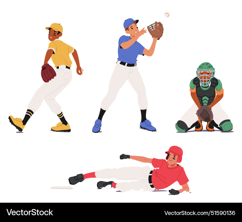 Cartoon baseball players in various actions Vector Image