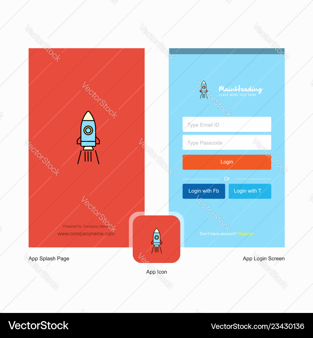 Company rocket splash screen and login page Vector Image