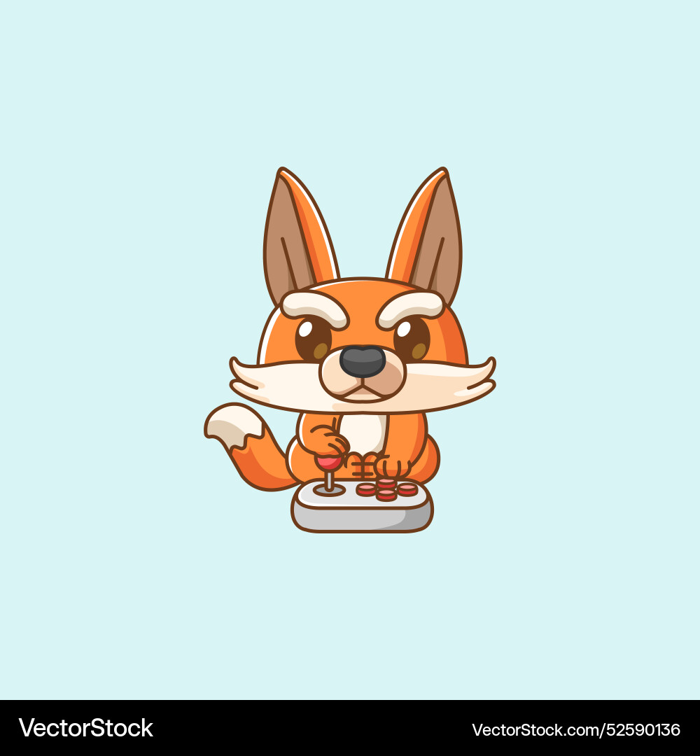 Cute fox gamer playing game with joystick kawaii Vector Image