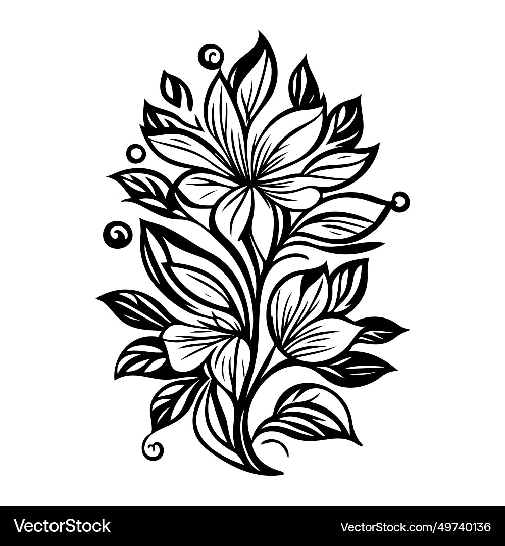 Flower batik pattern hand draw black colour logo Vector Image