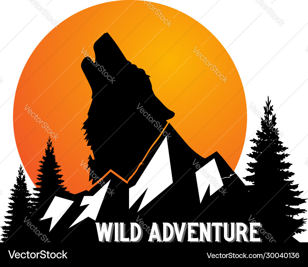 Howling wolf and golden moon logo des Royalty Free Vector