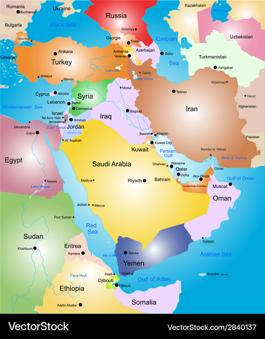 Middle East Map Royalty Free Vector Image - VectorStock