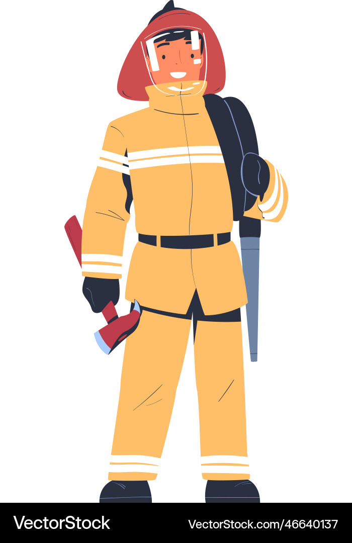 Professional firefighter standing with axe Vector Image