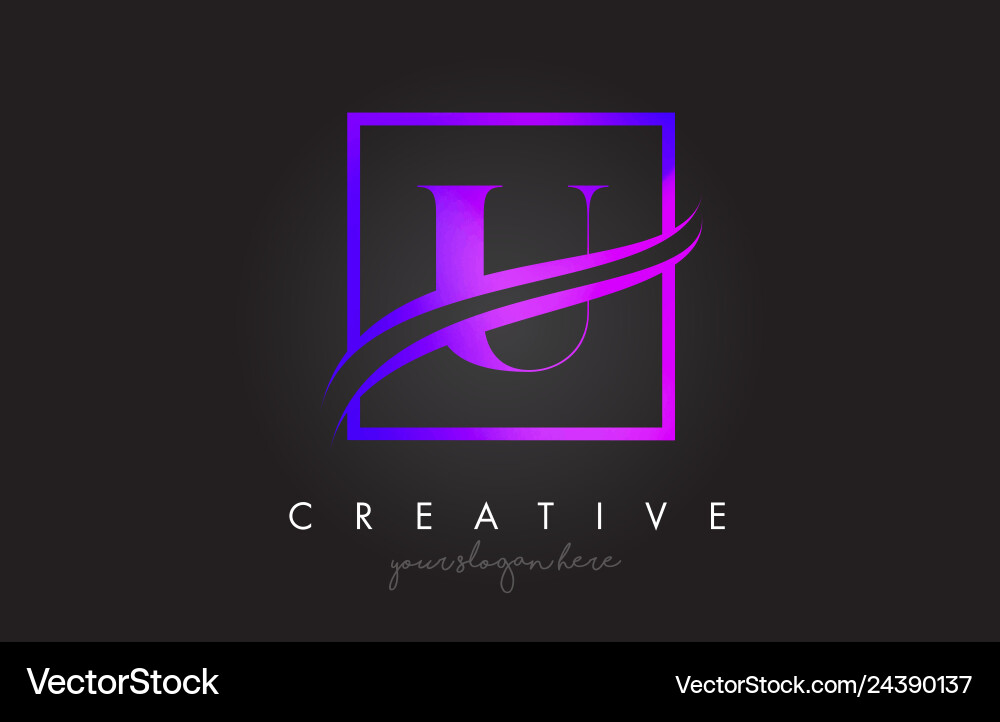 U purple violet letter logo design with square Vector Image
