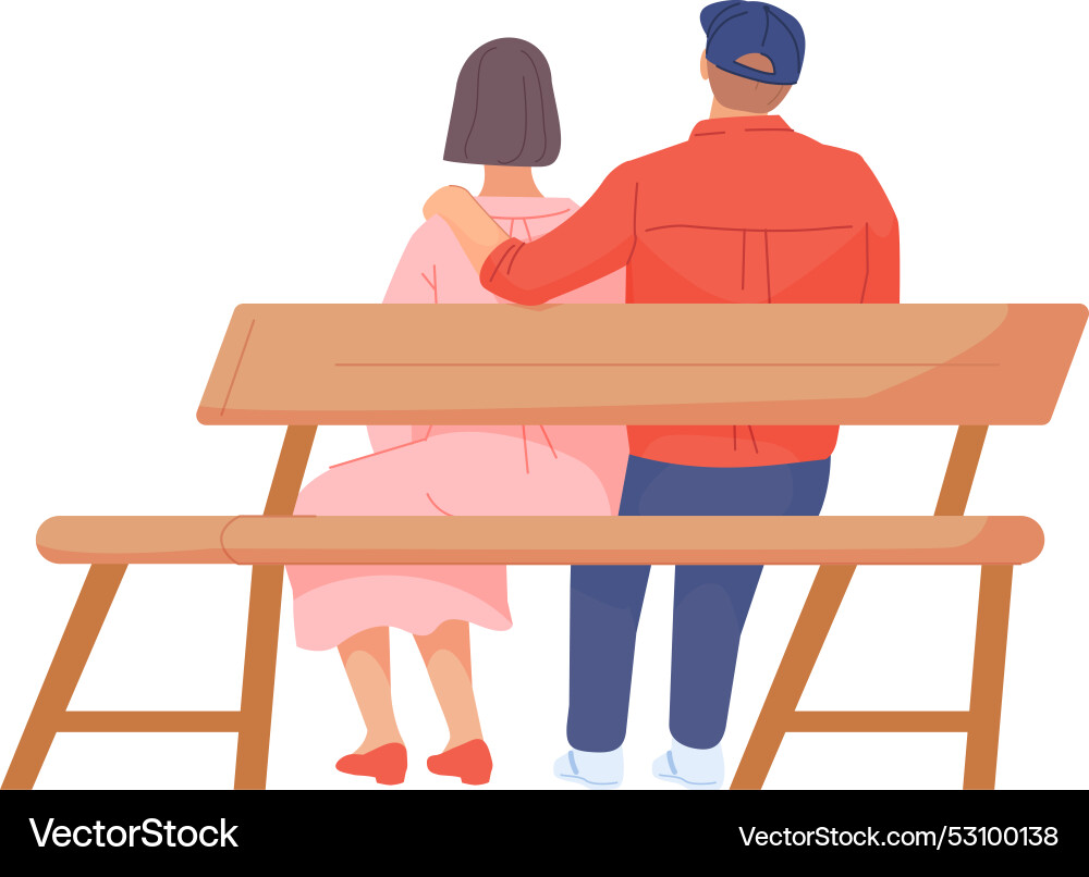 Couple sit on bench rear view romantic hug Vector Image
