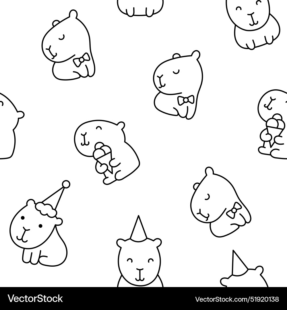 Cute capybara seamless pattern coloring page Vector Image