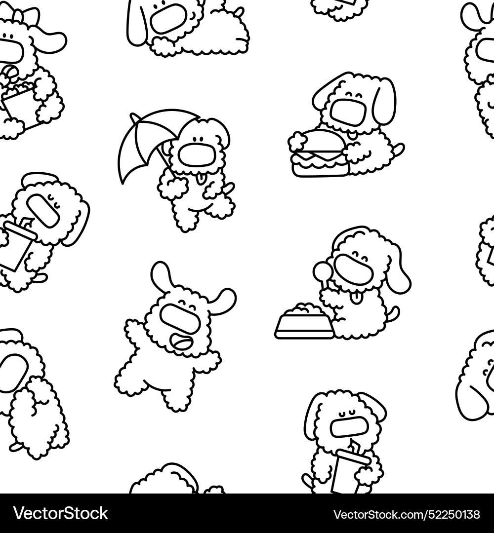 Cute kawaii dog seamless pattern coloring page Vector Image