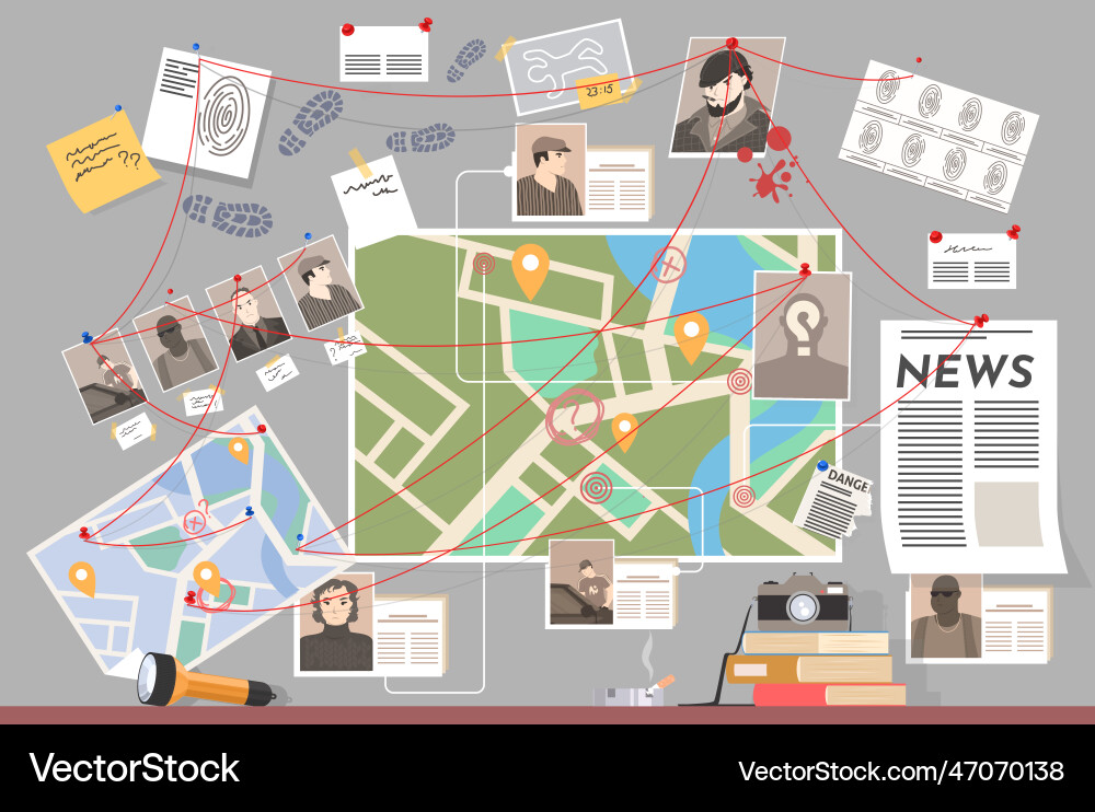 Detective board with pined evidence Royalty Free Vector
