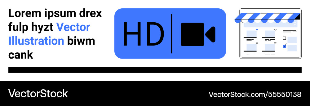 Hd video icon with text and storefront symbol Vector Image