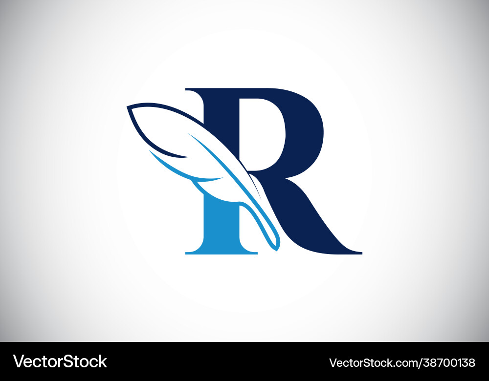 Initial r monogram alphabet with a feather font Vector Image