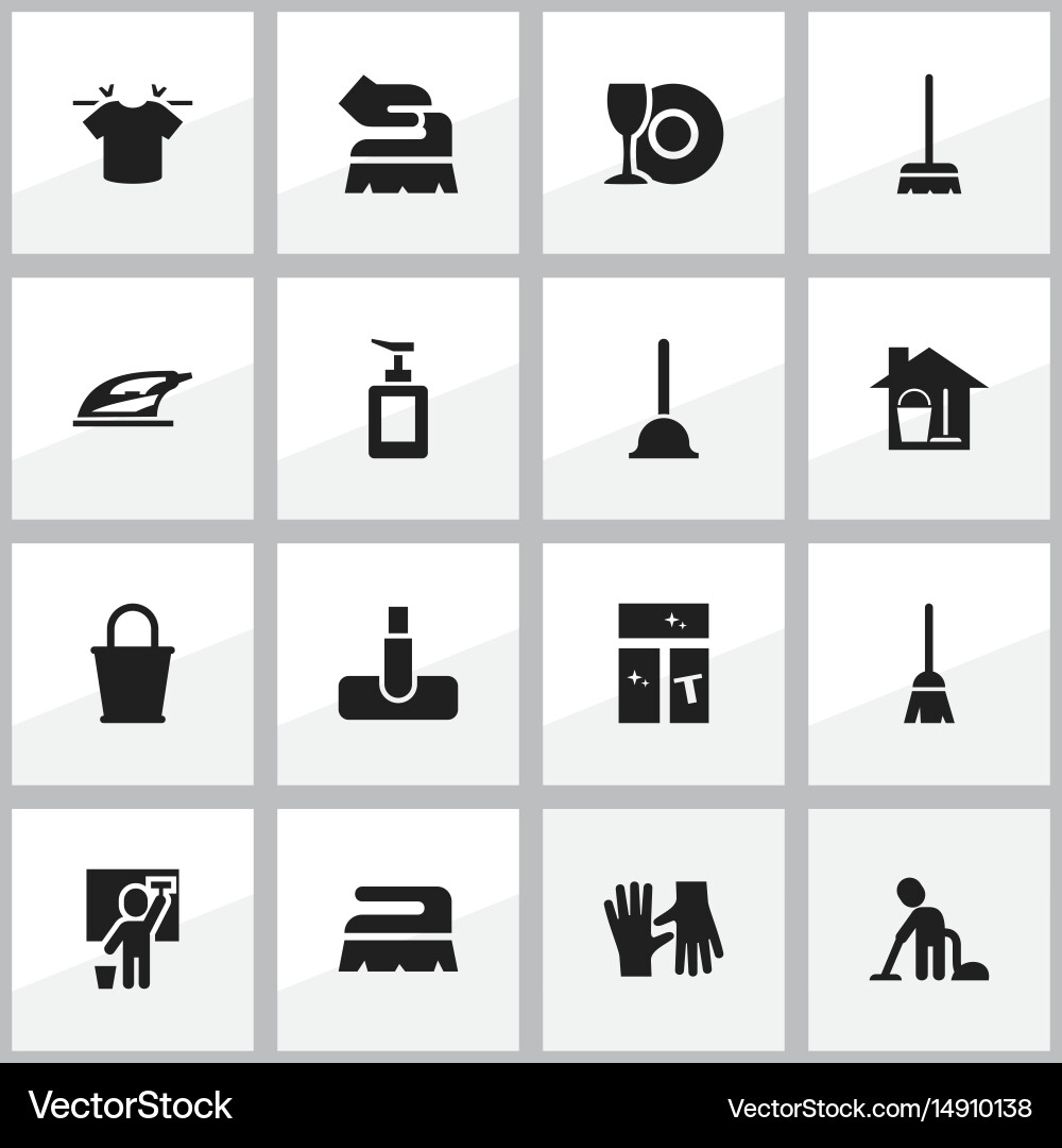 Set of 16 editable cleaning icons includes Vector Image