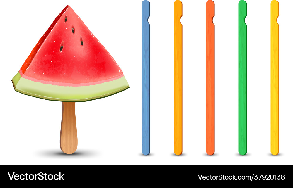 Set realistic popsicle sticks watermelon piece Vector Image