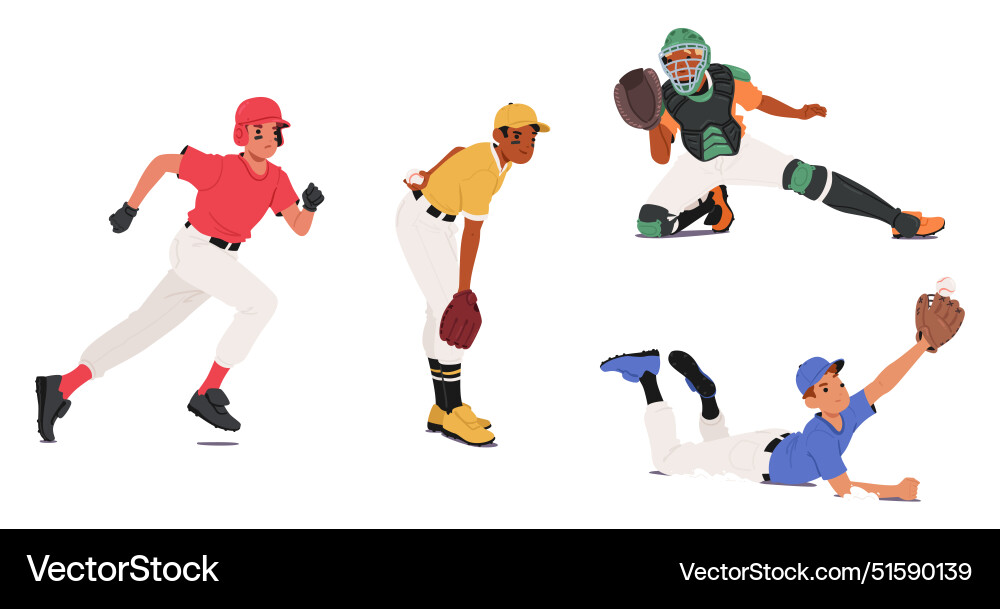 Baseball players in various action poses Vector Image