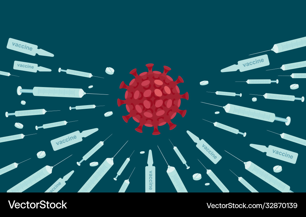Destruction coronavirus cell with an injection Vector Image
