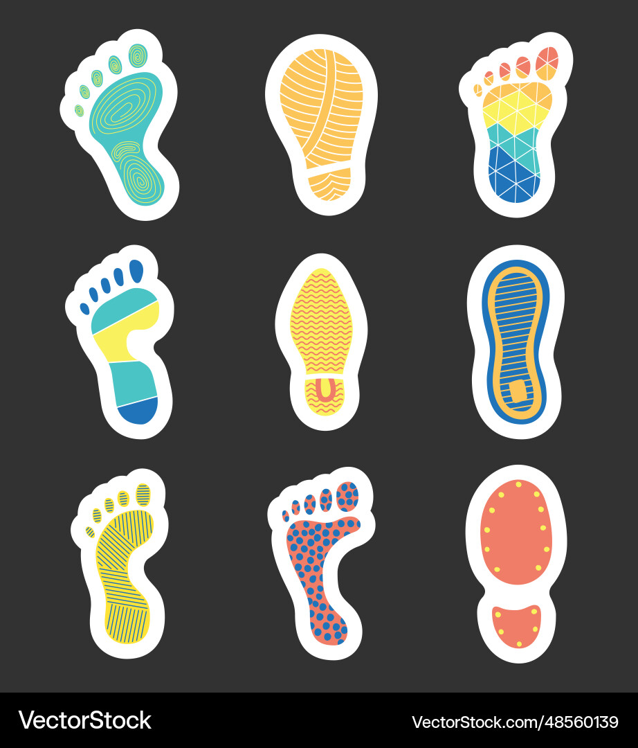 Different human footprints sticker bookmark shoe Vector Image