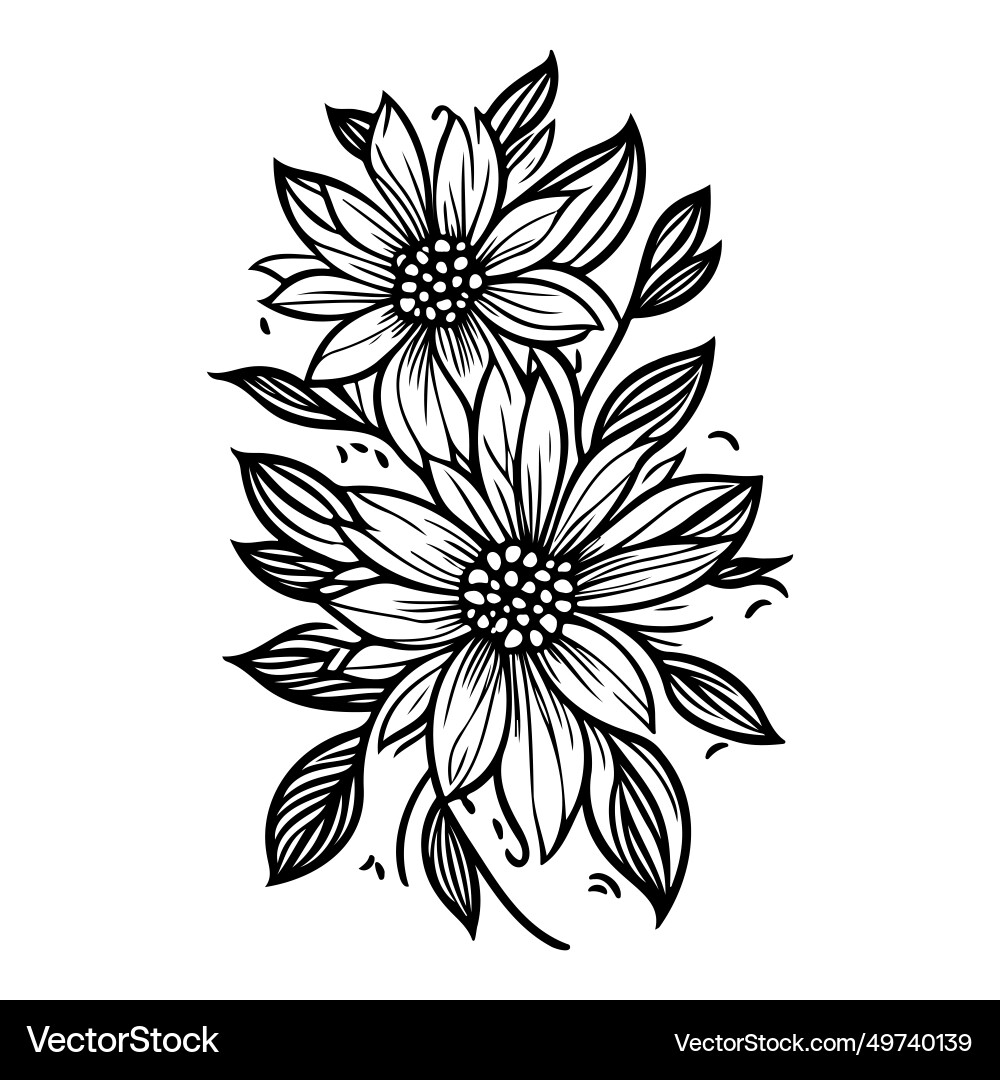 Flower batik pattern hand draw black colour logo Vector Image