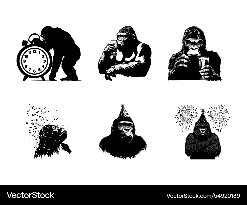 Grumpy gorilla happy new year silhouettes festiv Vector Image