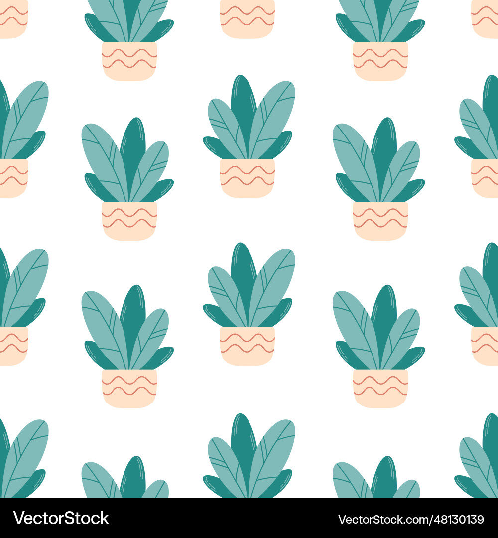 Home potted plants seamless pattern houseplants Vector Image