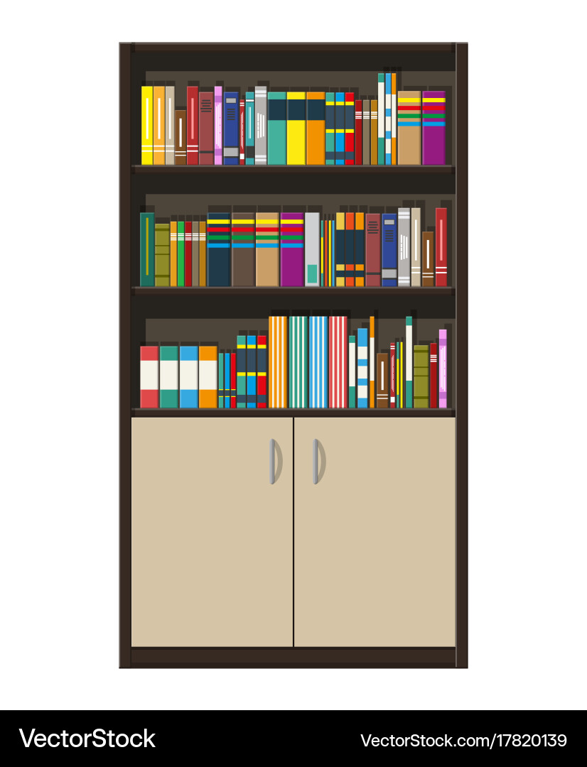 Library book shelf bookcase with different books Vector Image