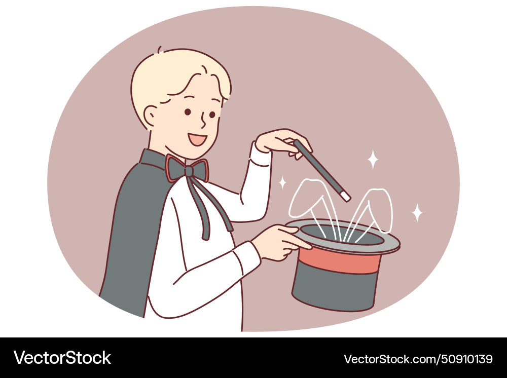 Little magician boy demonstrates magic trick Vector Image