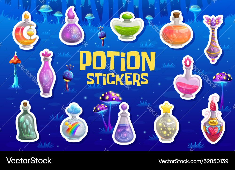 Magic Potion Stickers - Halloween Royalty Free Vector Image