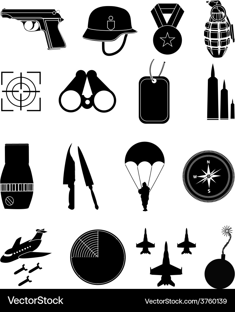 Military Icon Set - Warfare Symbols Royalty Free Vector