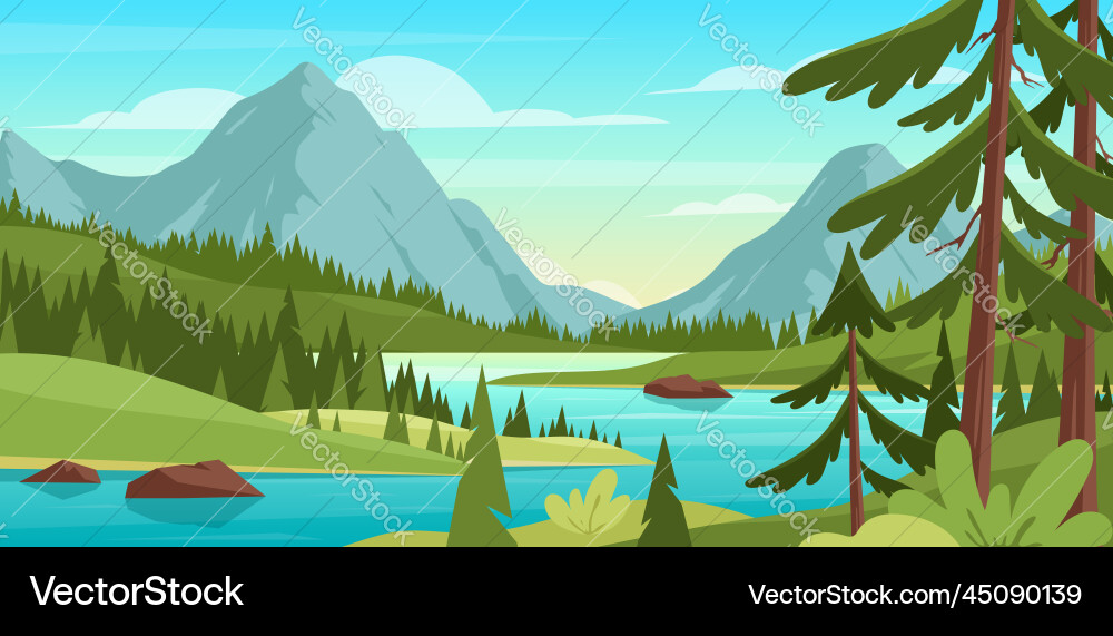Mountain landscape with river Royalty Free Vector Image