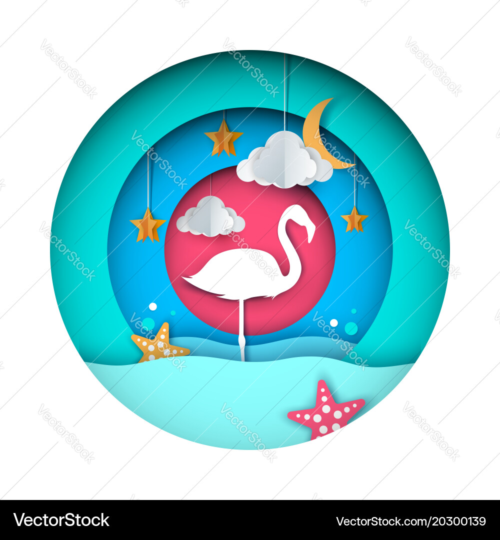 Paper Flamingo Landscape Royalty Free Vector Image