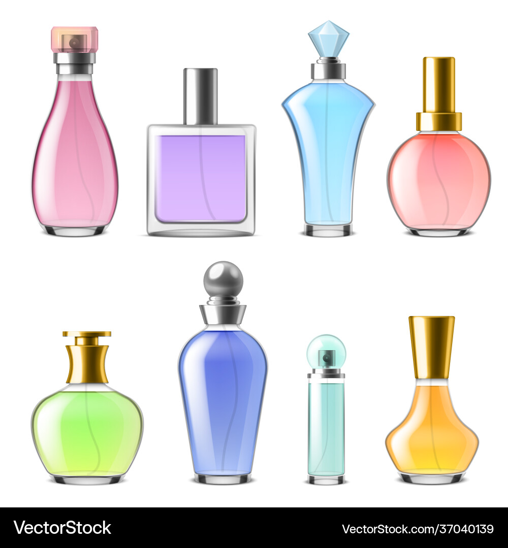 Perfume glass bottles realistic 3d cologne Vector Image