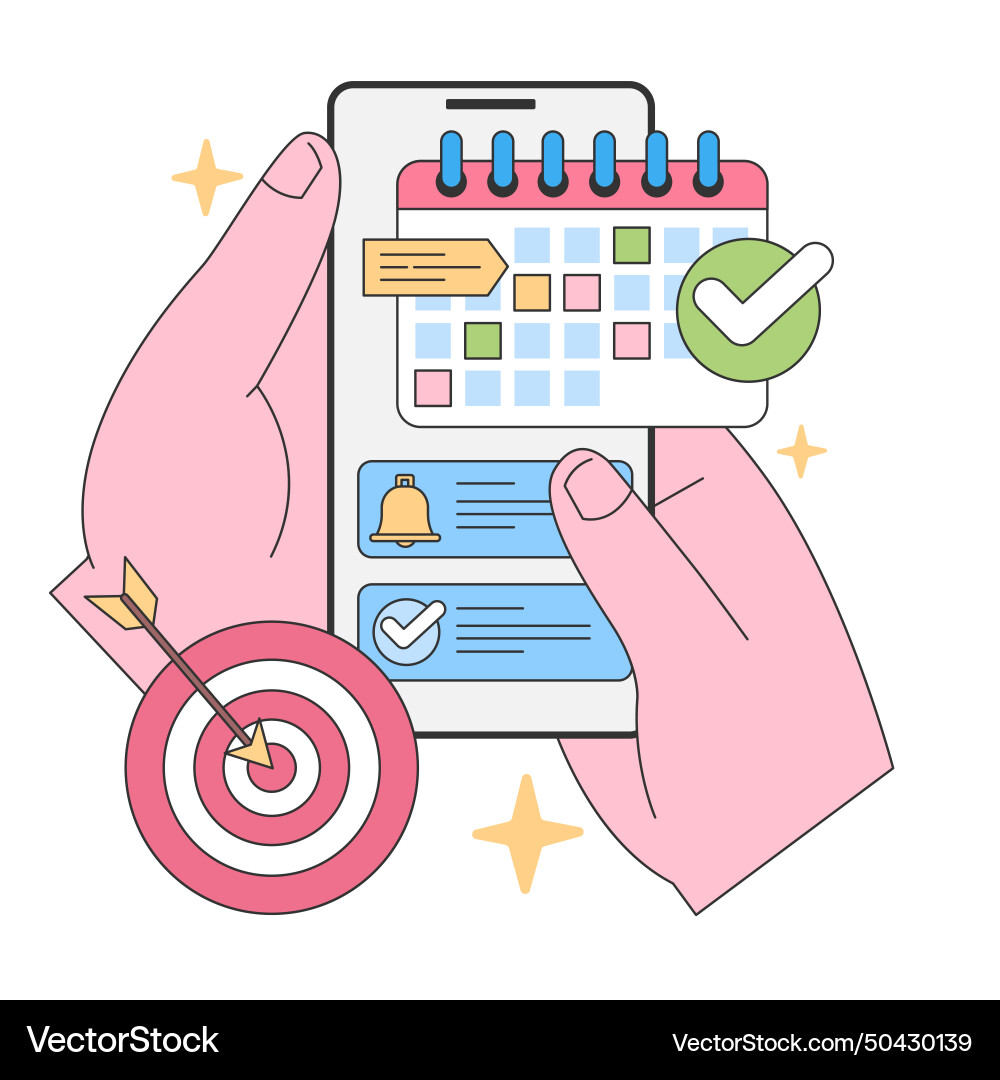 Targeted scheduling concept hands holding Vector Image