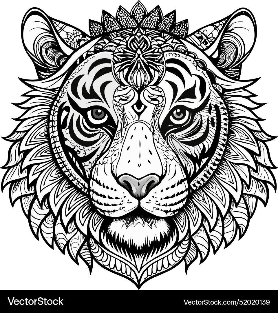 Tiger head mandala entangle coloring page Vector Image