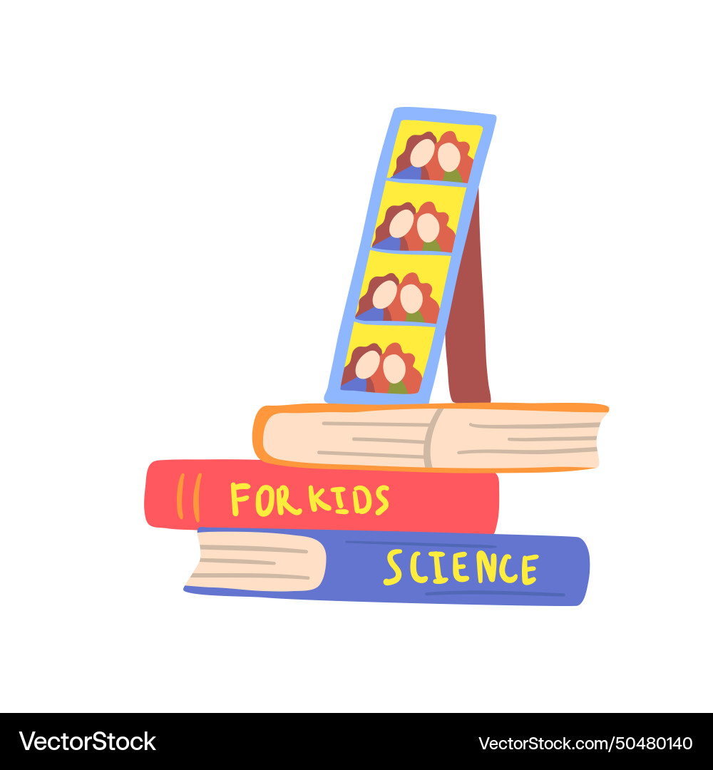 Cartoon color stack books and photo frame with two