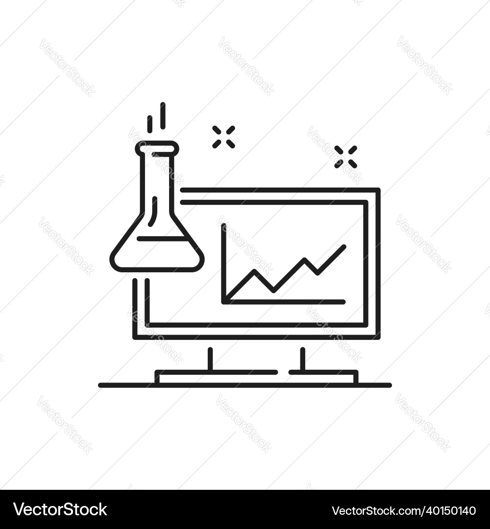 Computer with charts and beaker chemical glassware