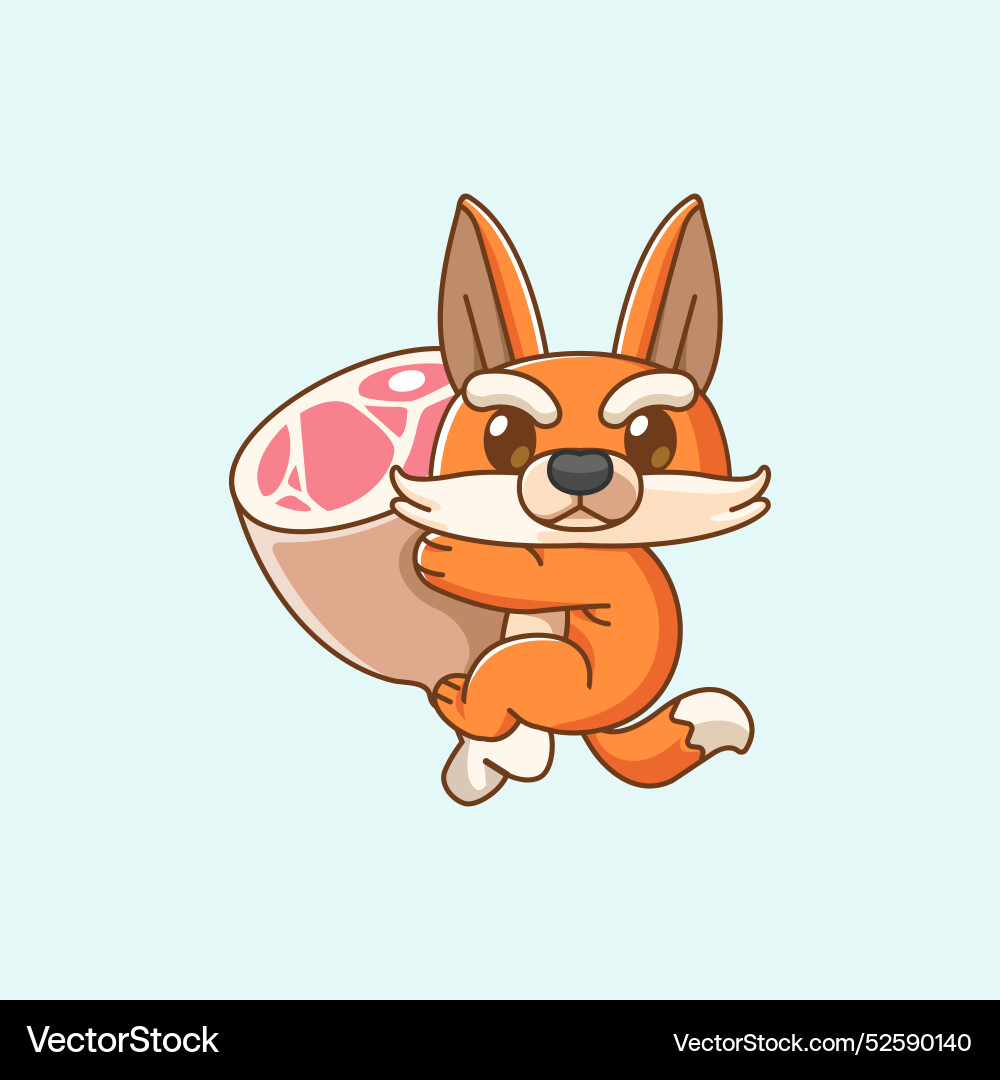 Cute fox hug meat hanging kawaii chibi character Vector Image