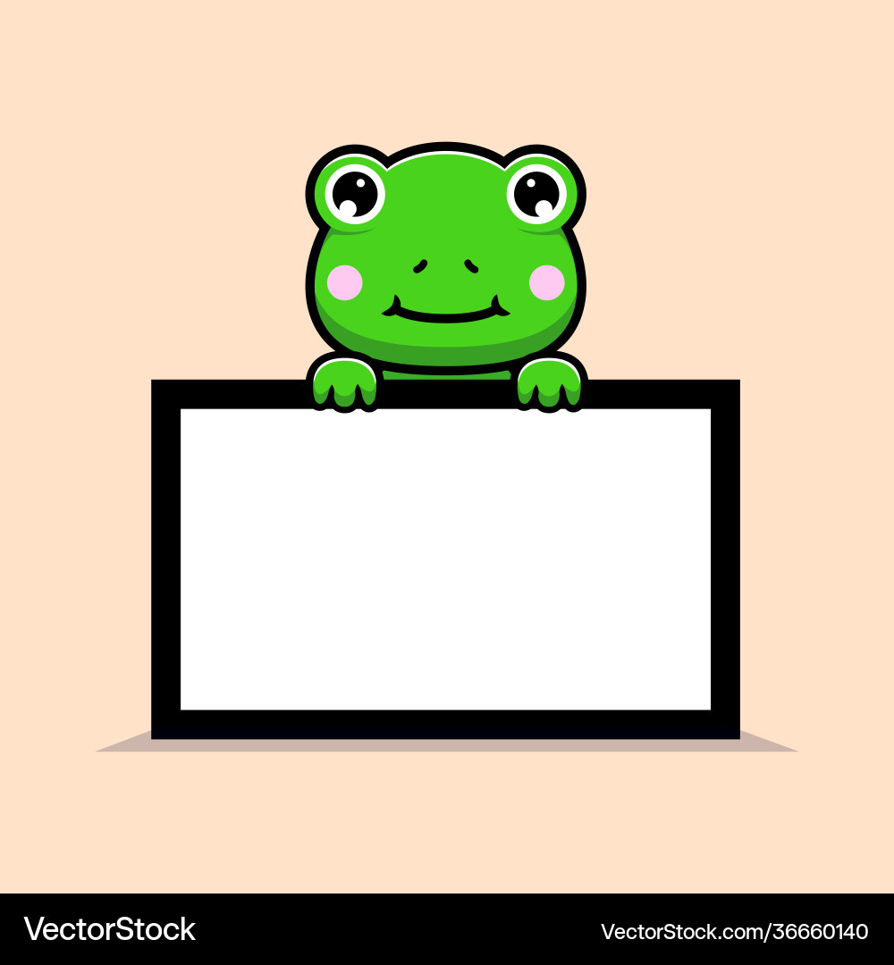 Design cute frog with white blank text board Vector Image
