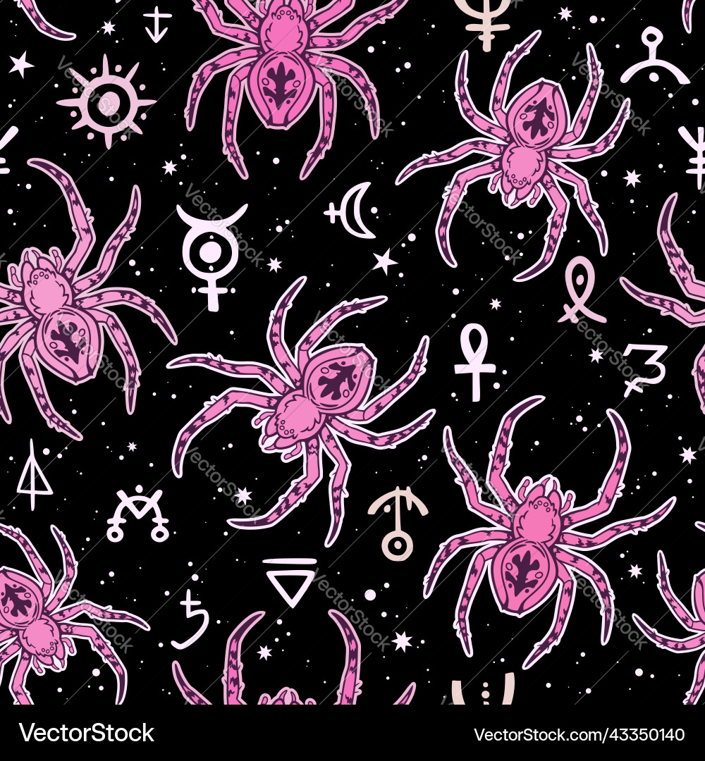 Mystical seamless pattern of spiders and magical Vector Image