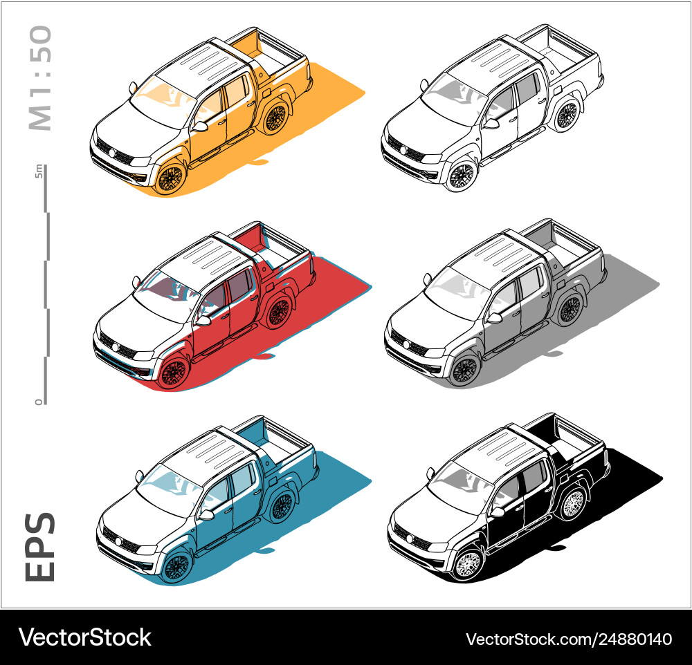 Pickup cuv car icons set for architectural Vector Image
