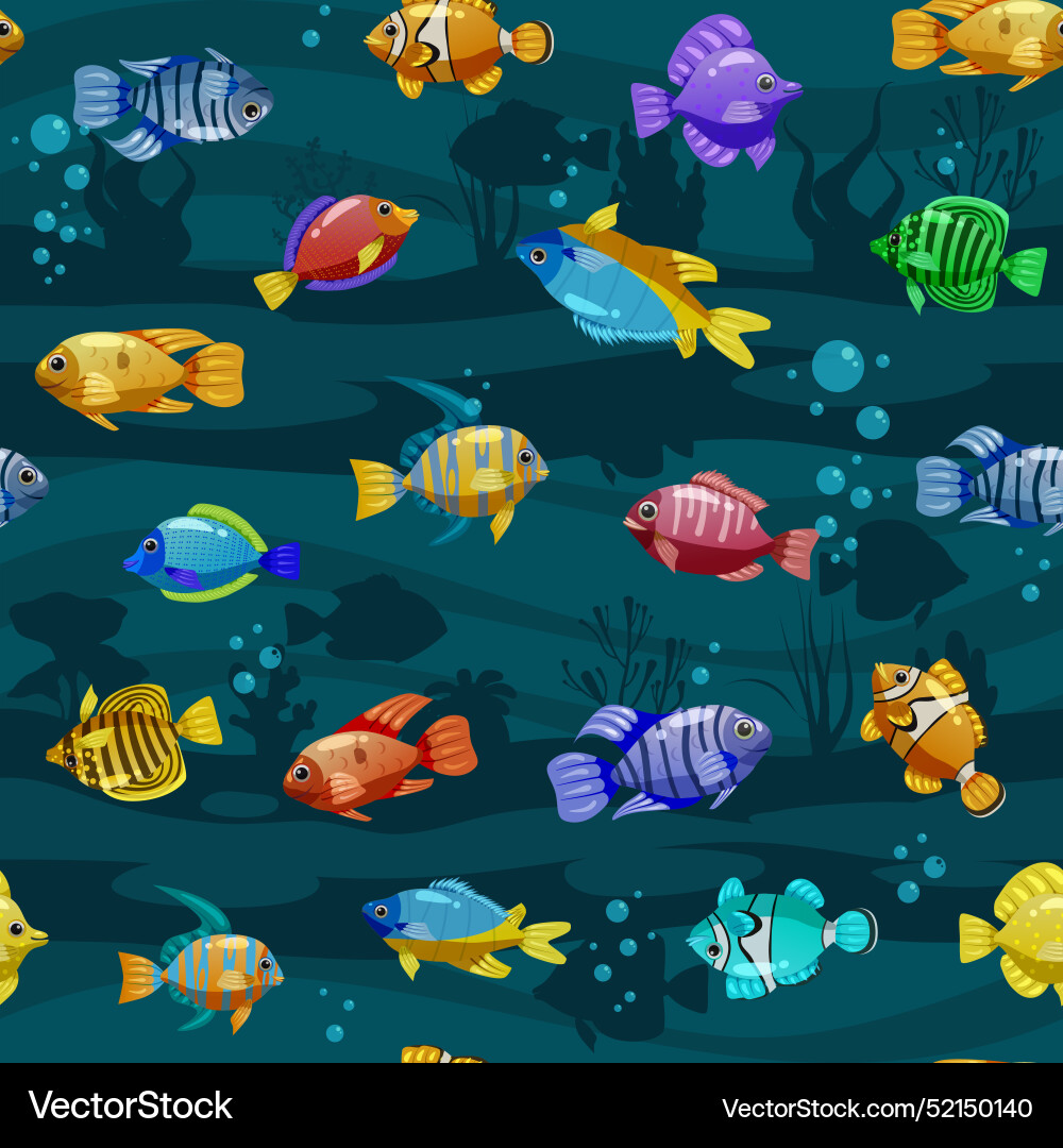 Seamless pattern tropical fishes cartoon cute Vector Image