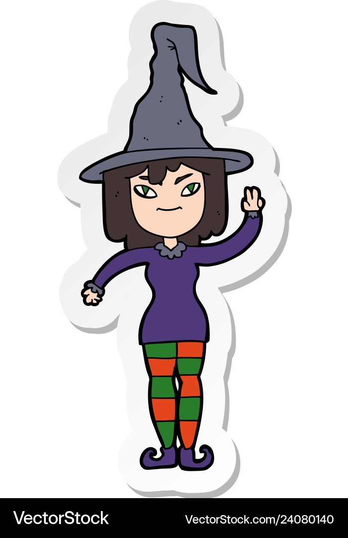 Sticker of a cartoon witch Royalty Free Vector Image
