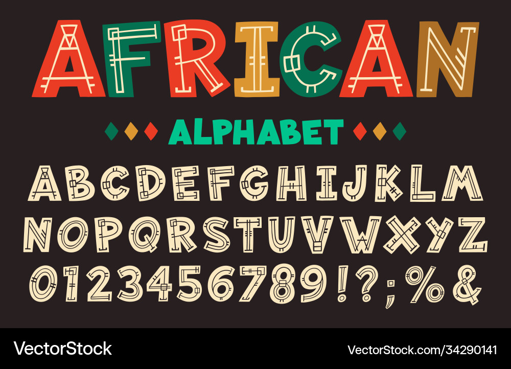 African letters hand drawn ancient tribal font Vector Image