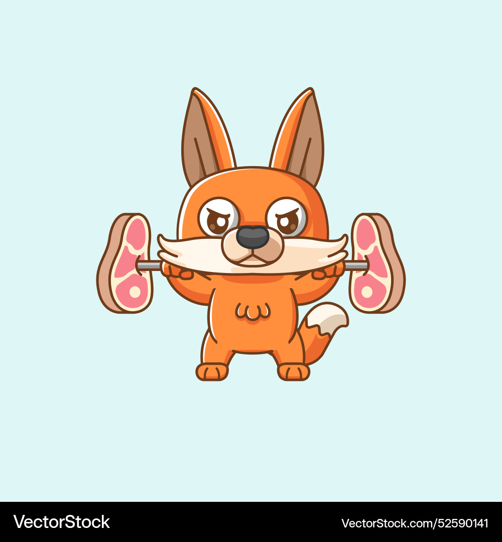 Cute fox lifting meat barbel food kawaii chibi Vector Image
